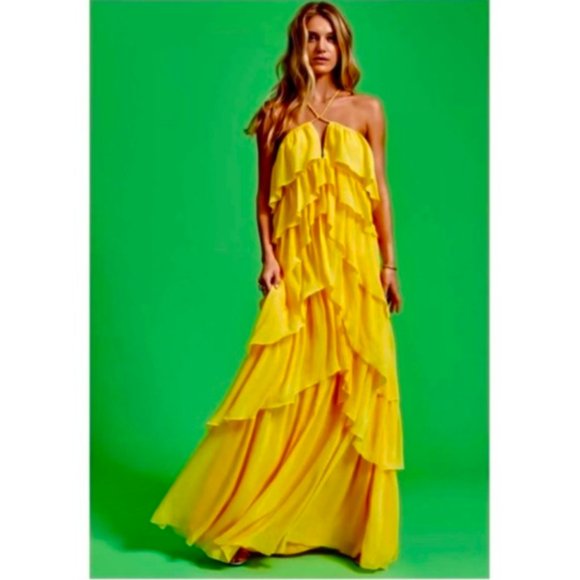 Ramy Brook Dresses Nwt Ramy Brook Yellow Tiered Maxi Dress Halter